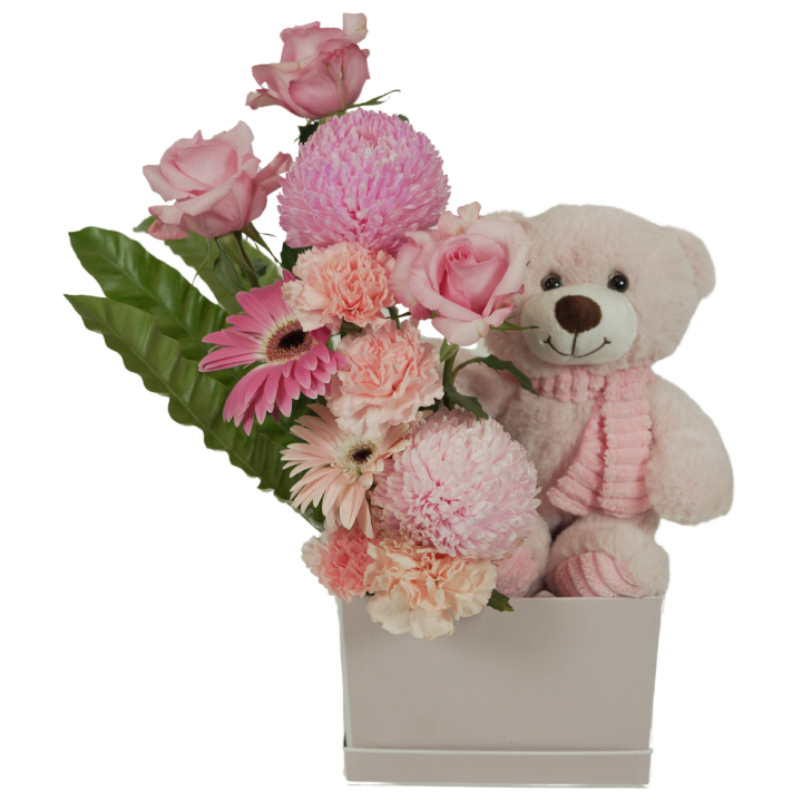 Pink Bear Pink Flower Gift Box Online - Creative Lights